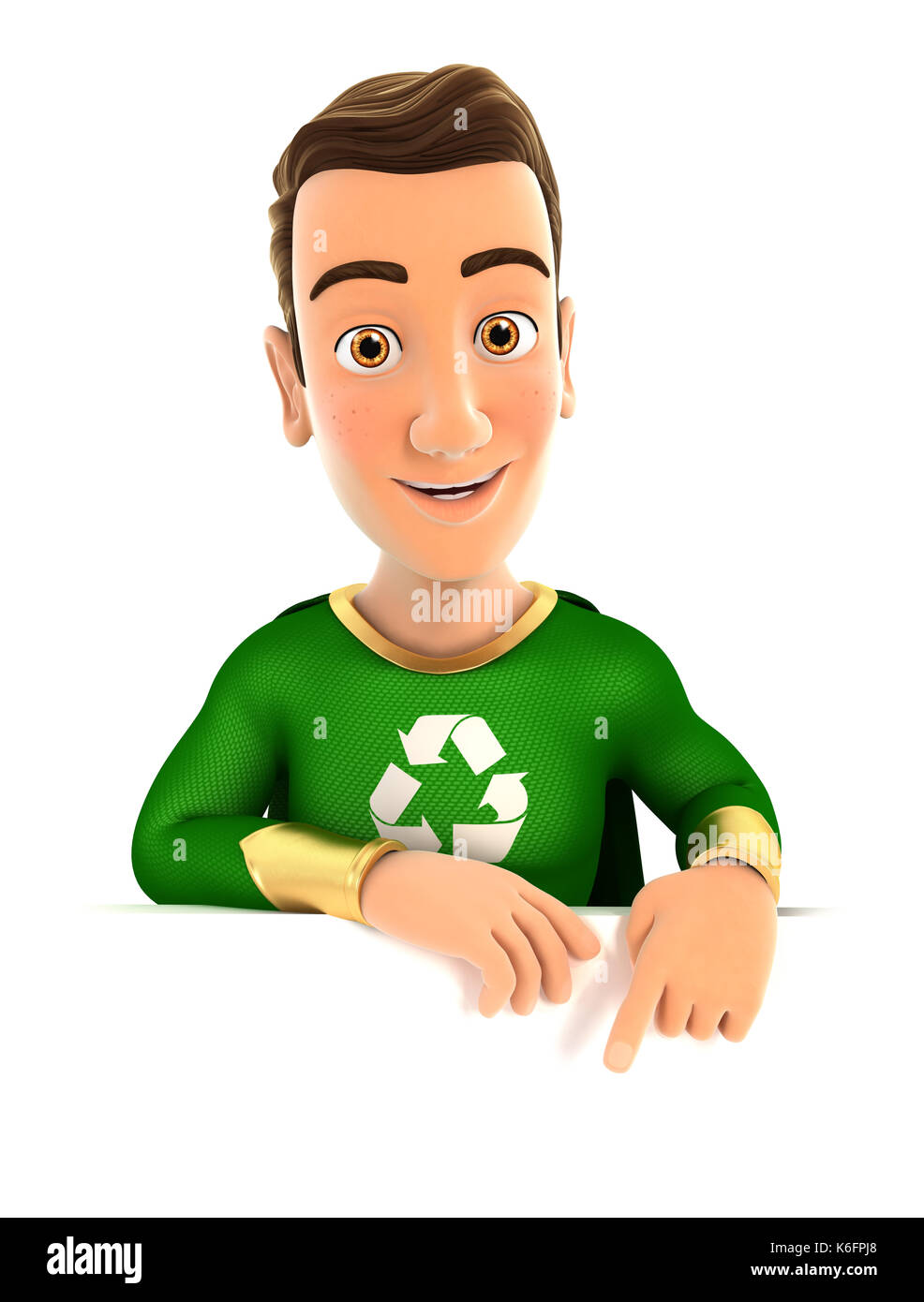 3d green hero pointing to empty wall, illustration with isolated white ...