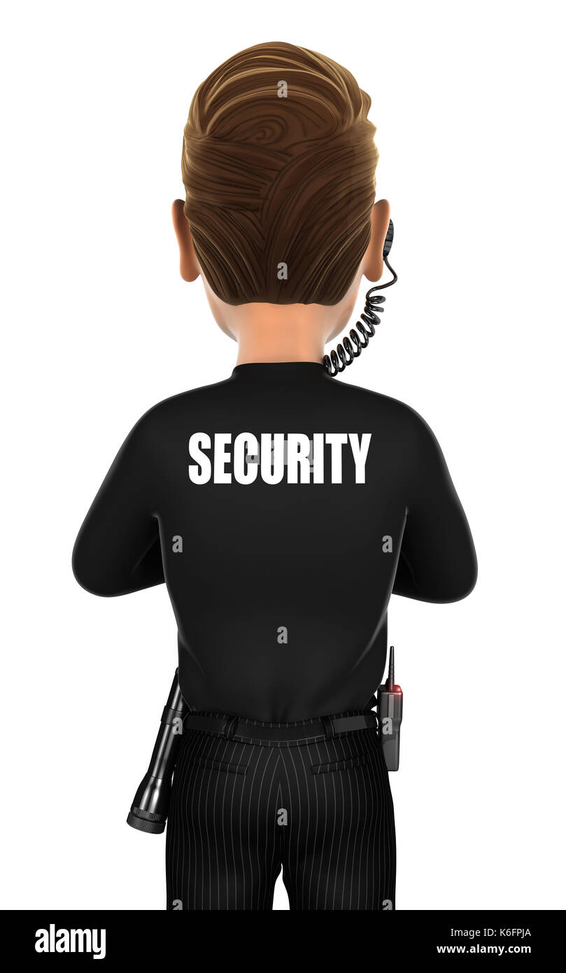 3d security agent back, illustration with isolated white background ...