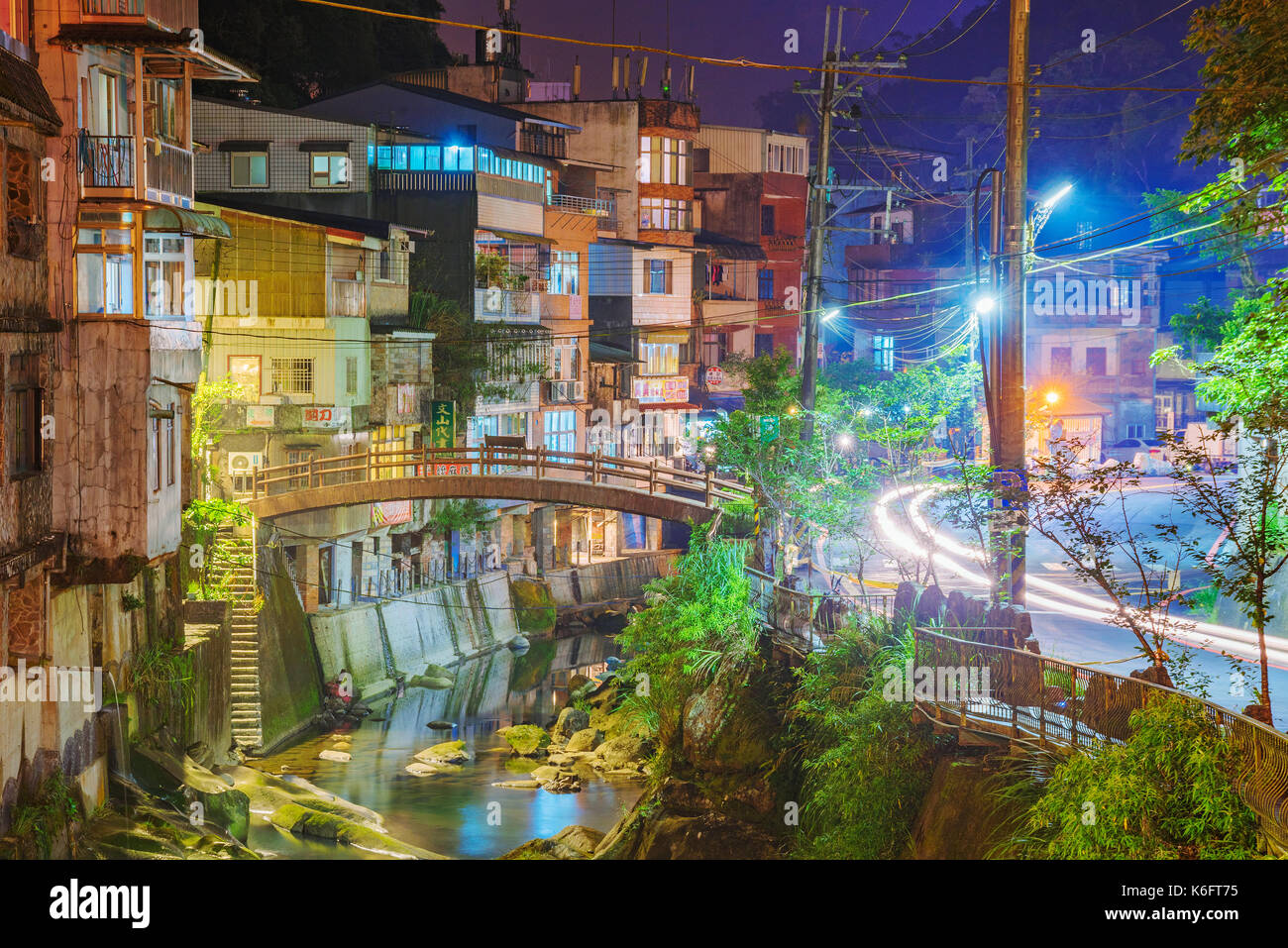 TAIPEI, TAIWAN - JUNE 29: This is a night view of Shiding old street ...