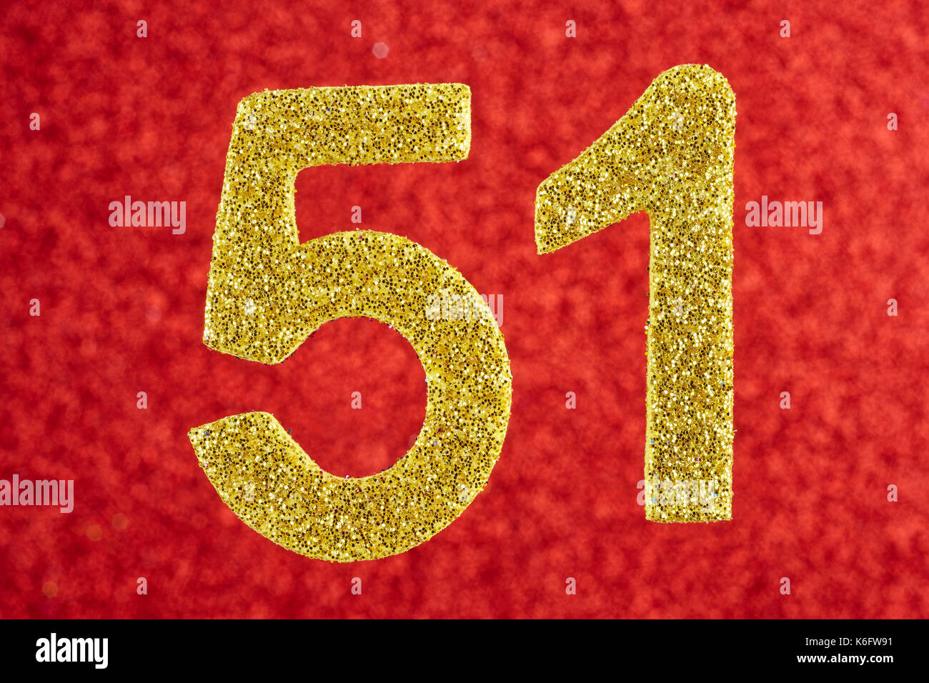 Number fifty-one yellow over a red background. Anniversary. Horizontal ...