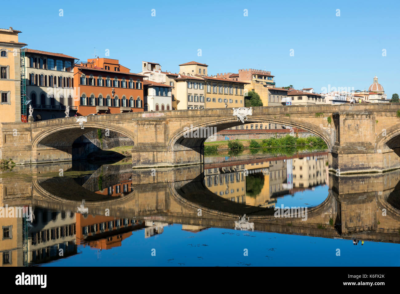 Early morning reflections on the River Arno in Florence, Tuscany Europe ...