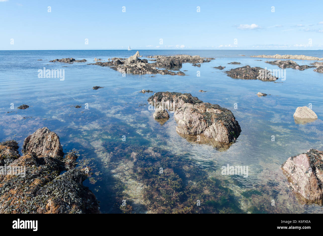 Rock pools on the beach at South Milton Sands, Thurlestone in South ...