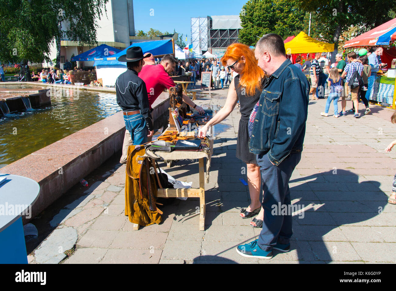 Street trading with goods from the counter at the celebration. Day of ...