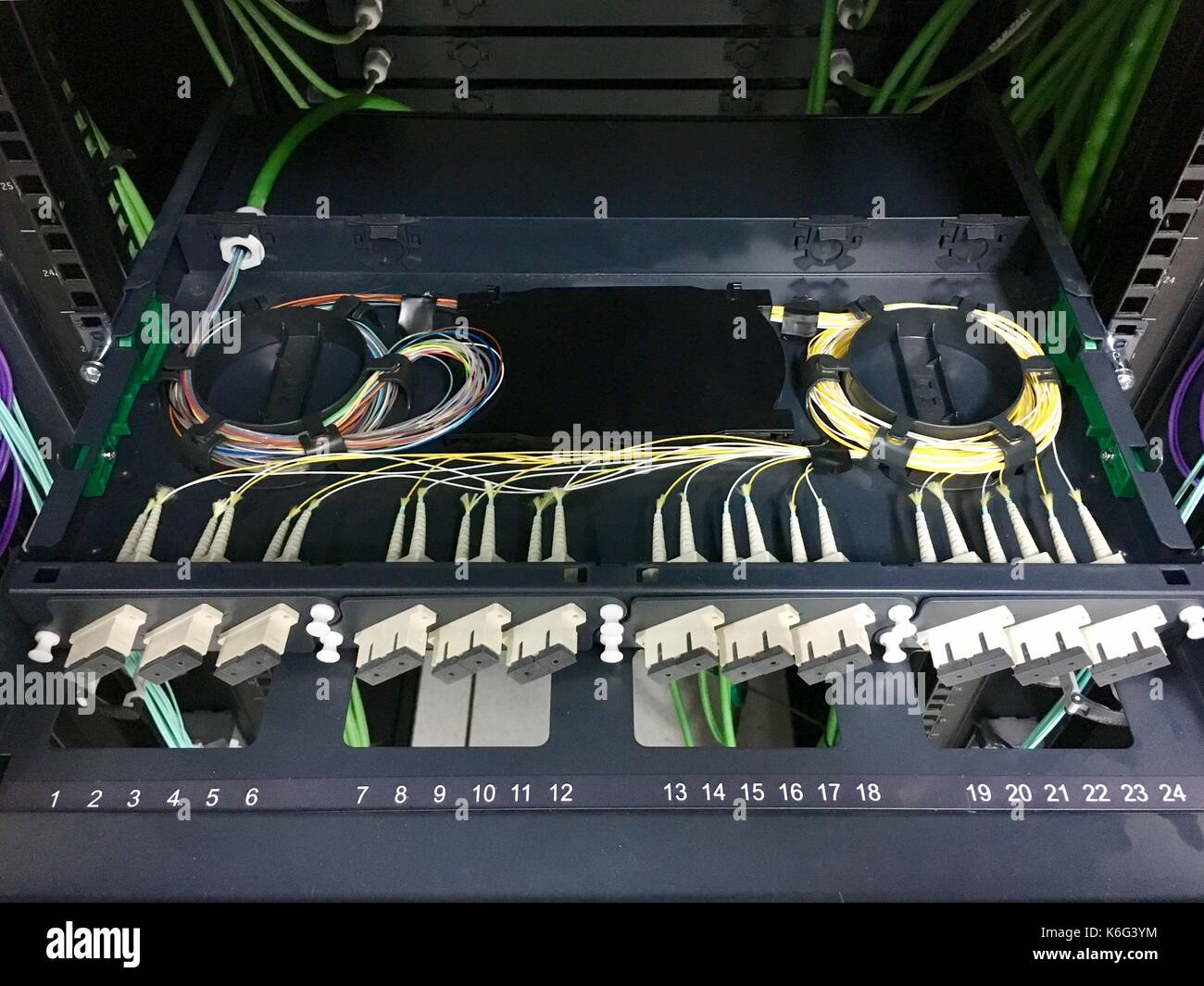 Fiber optic patch panel installation Stock Photo - Alamy