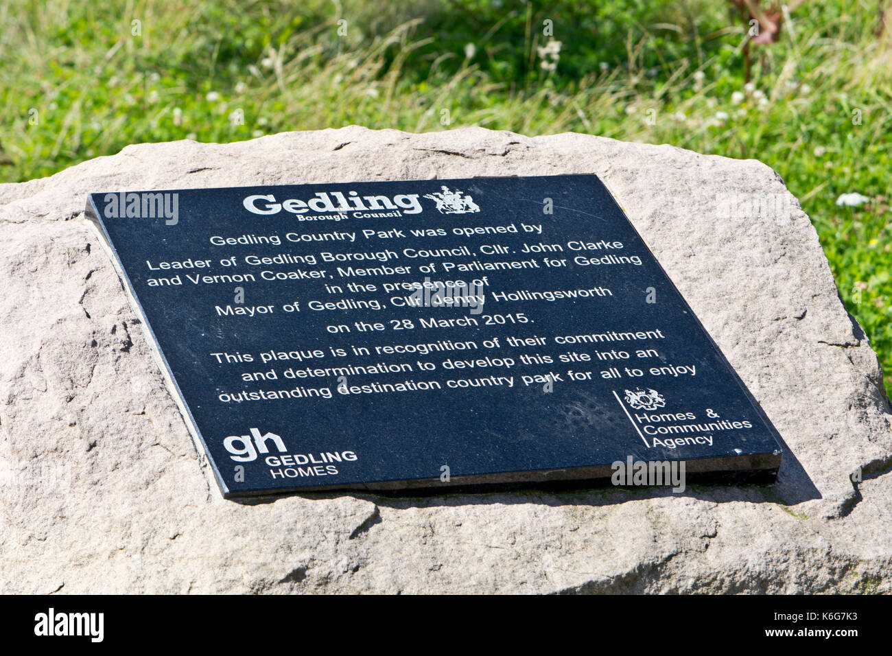 Commemorative plaque for the opening of Gedling country park, a former ...