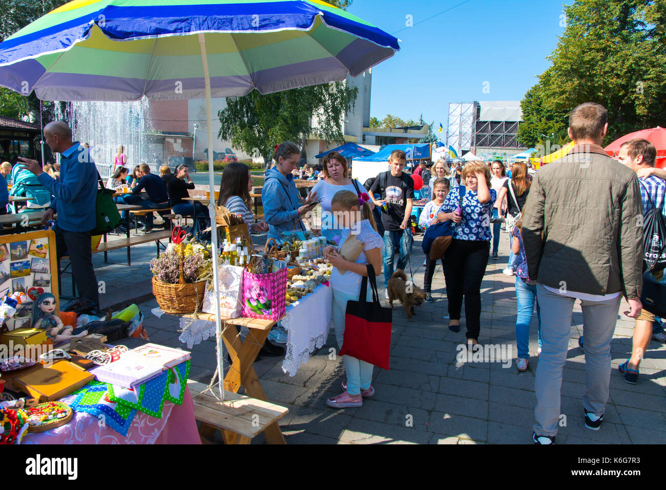 Street trading with goods from the counter at the celebration. Day of ...