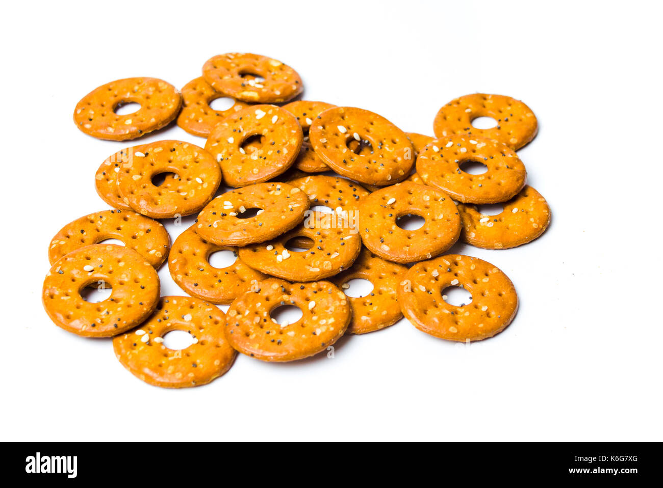 Round salty pretzels isolated on white background Stock Photo - Alamy