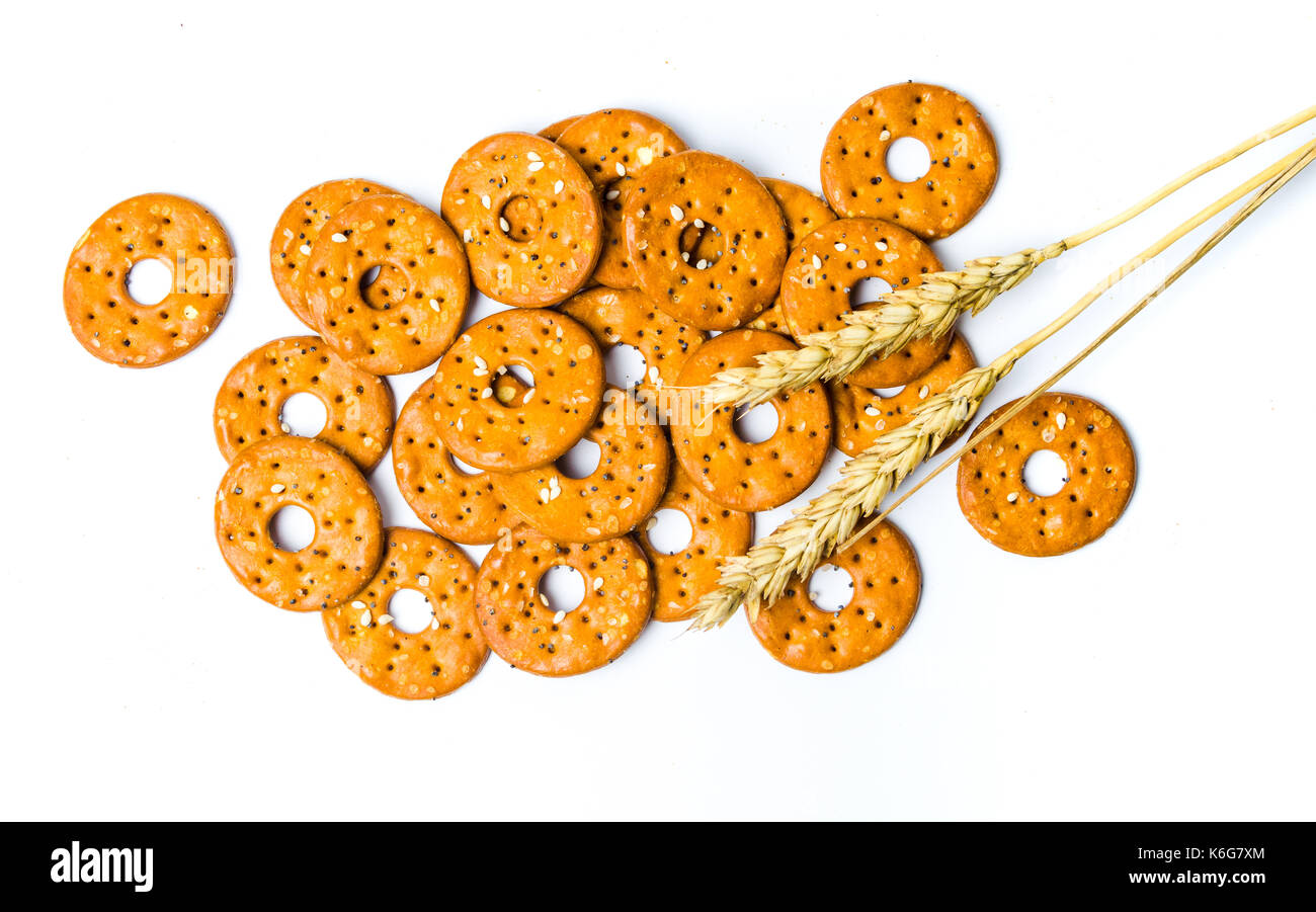 Round salty pretzels isolated on white background Stock Photo - Alamy
