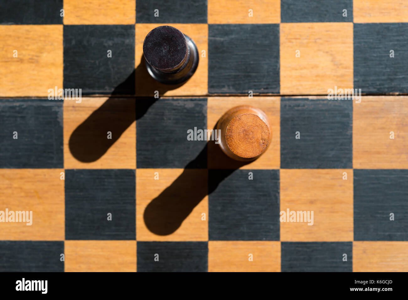 top view Chess Rooks stand on chessboard with shadows Stock Photo - Alamy
