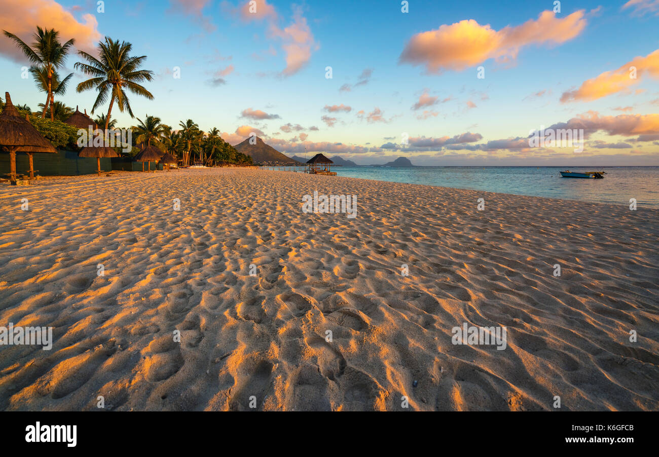 Flic and flac beach at sunset in Mauritius island Stock Photo - Alamy