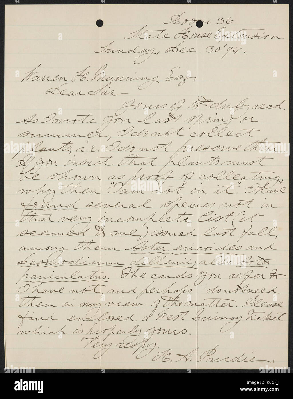 Correspondence relating to the Blue Hills flora project, 1894 1896 ...