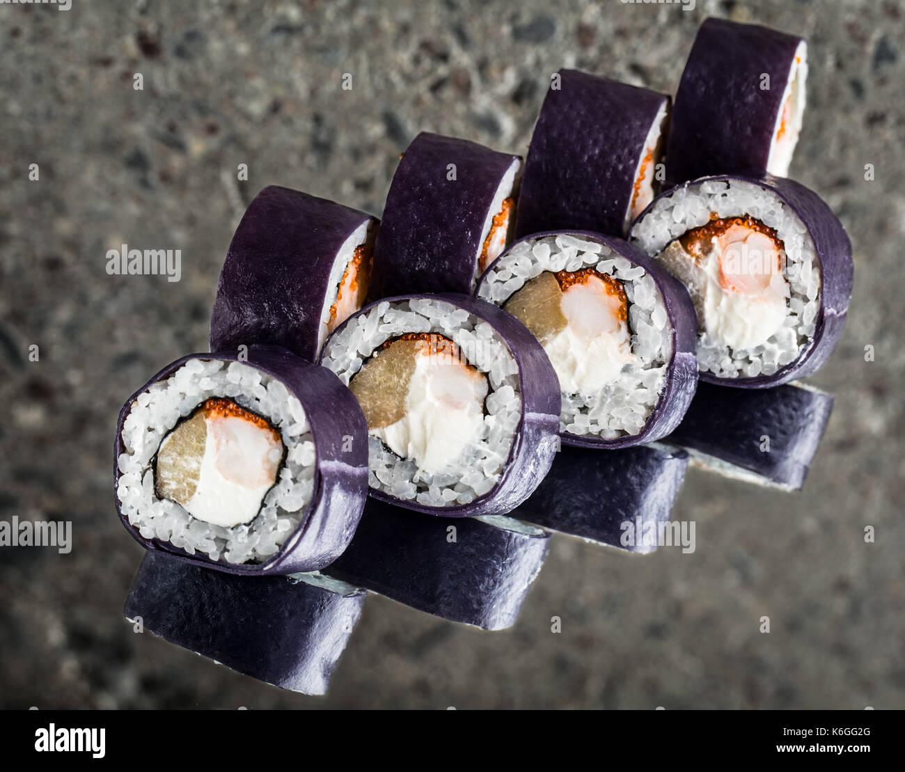Roll with shrimp, tobiko, cream cheese Stock Photo - Alamy