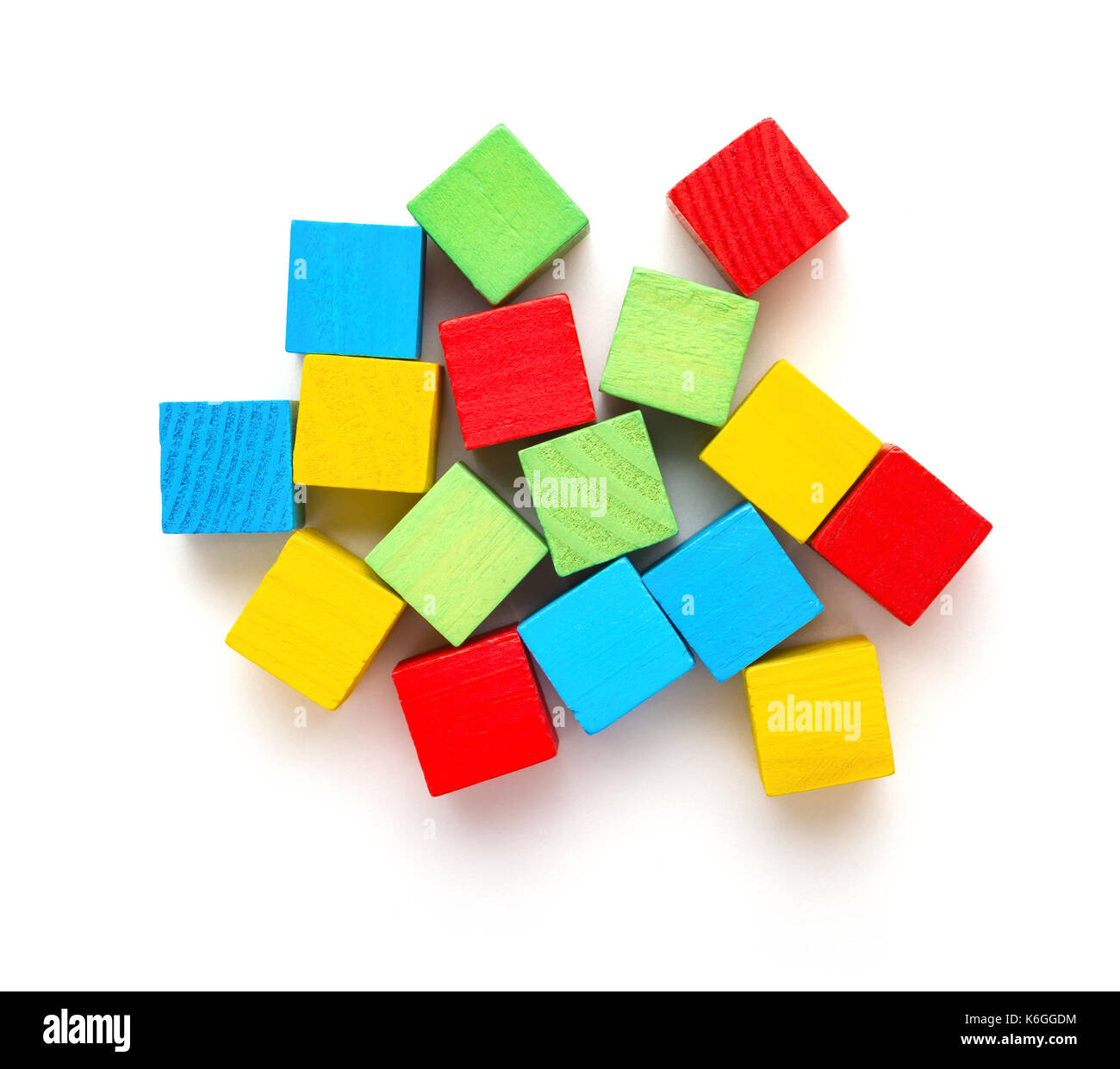 top view colorful square wooden toy blocks on a white background Stock ...