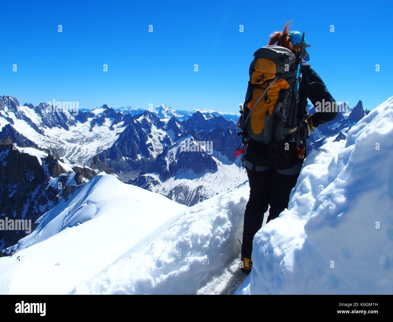 Alpinist, mountaineer climber in french ALPS at CHAMONIX MONT BLANC ...