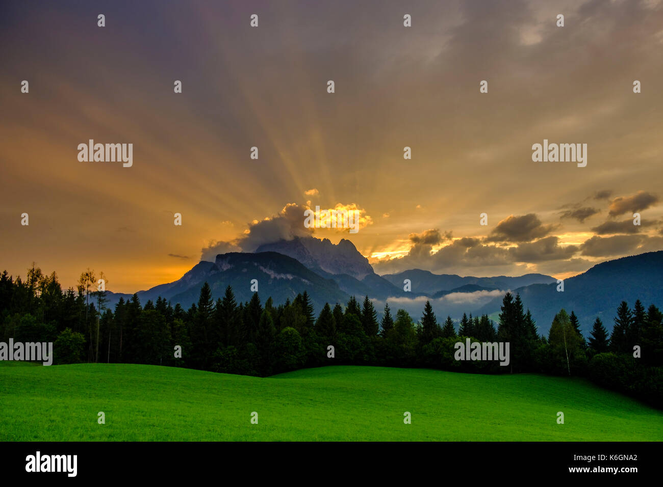 The Kaiser Mountains, Wild and Tame Kaiser, with dramatic clouds at ...