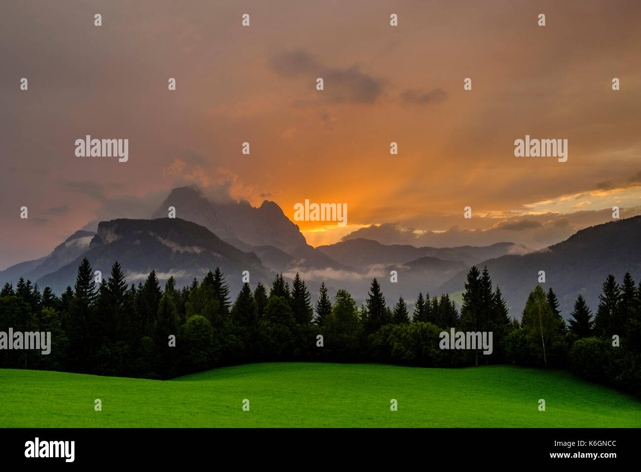 The Kaiser Mountains, Wild and Tame Kaiser, with dramatic clouds at ...