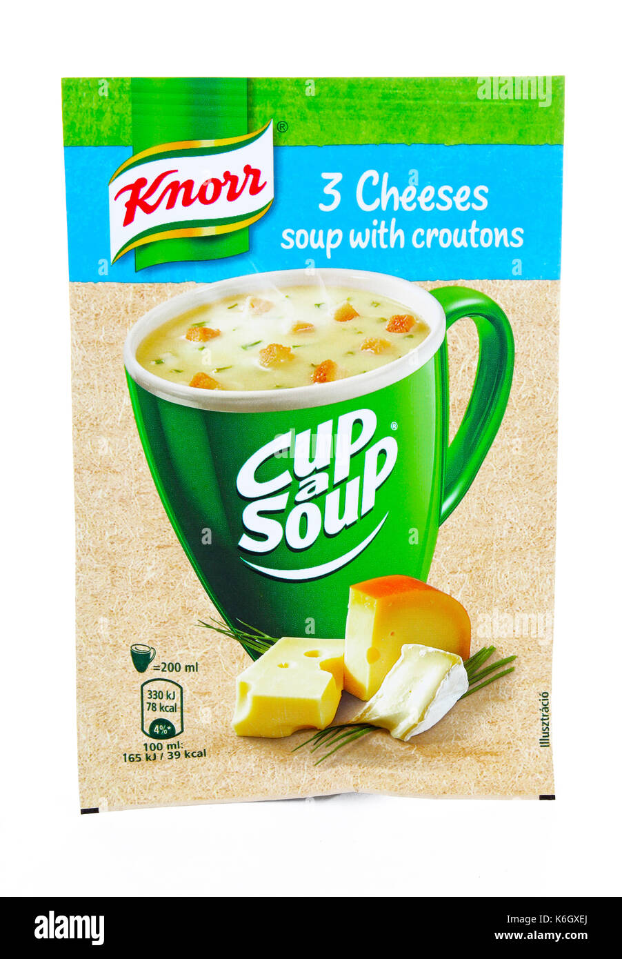 Knorr 3 cheeses instant soup on isolated white studio background Stock ...