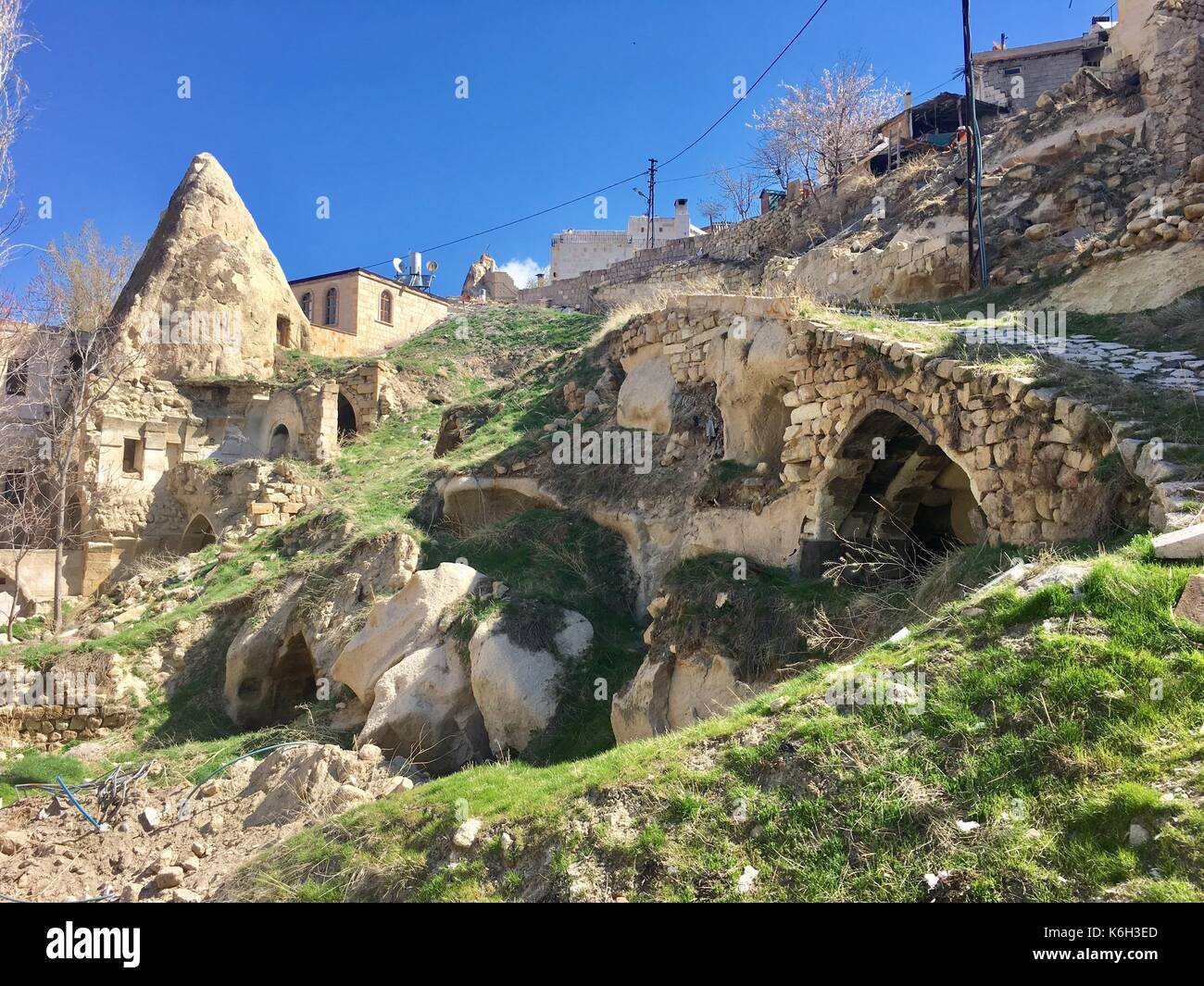 cave houses in the ancient town of Ortahisar. Cappadocia. The city has ...
