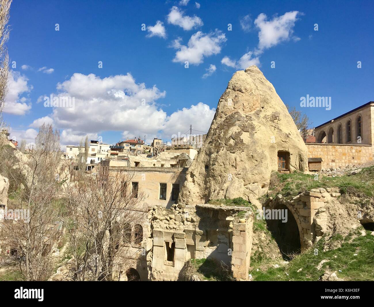 cave houses in the ancient town of Ortahisar. Cappadocia. The city has ...