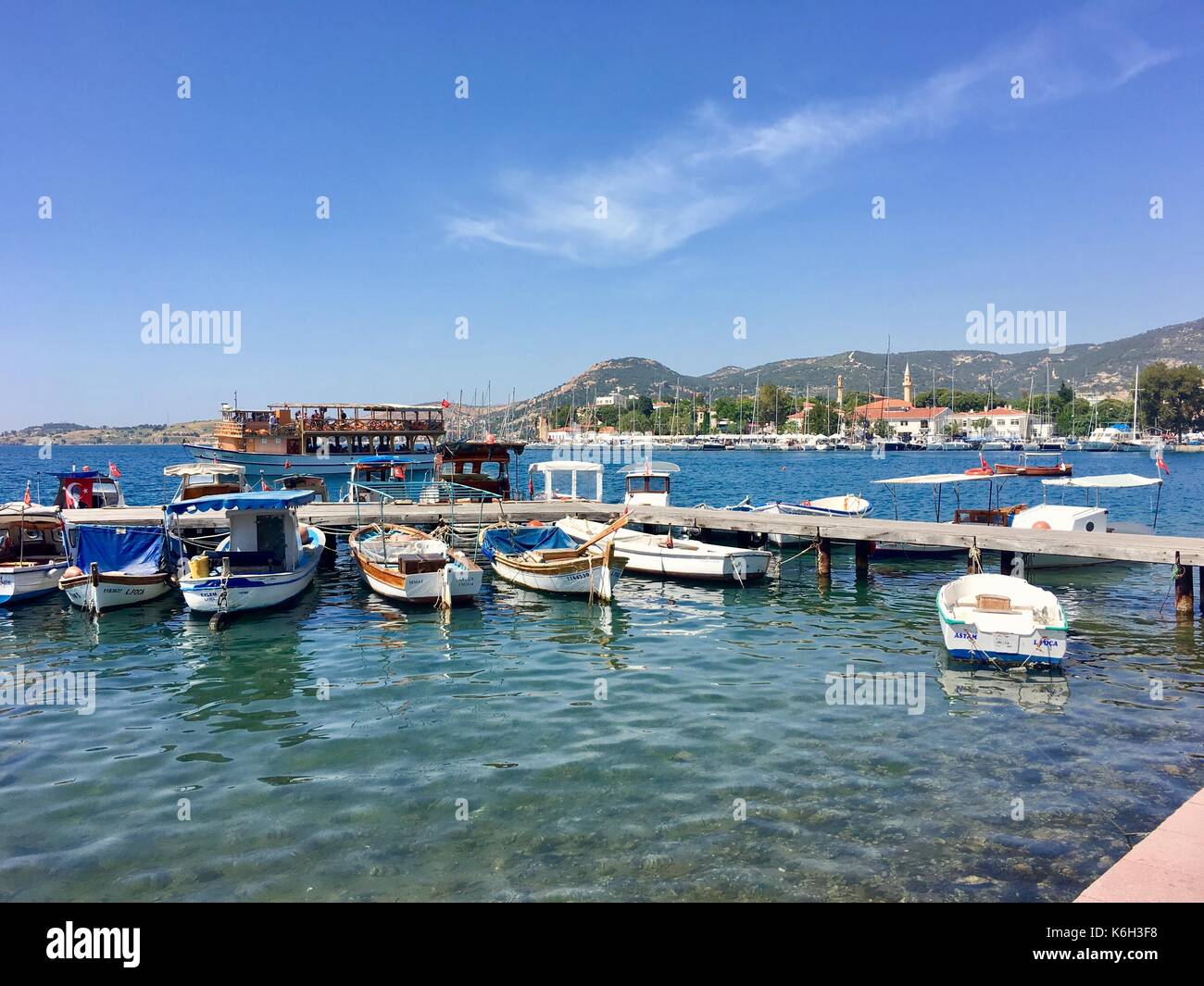 FOÇA, TURKEY - APRIL 29, 2017 : Harbour and boat port view of old Foca ...