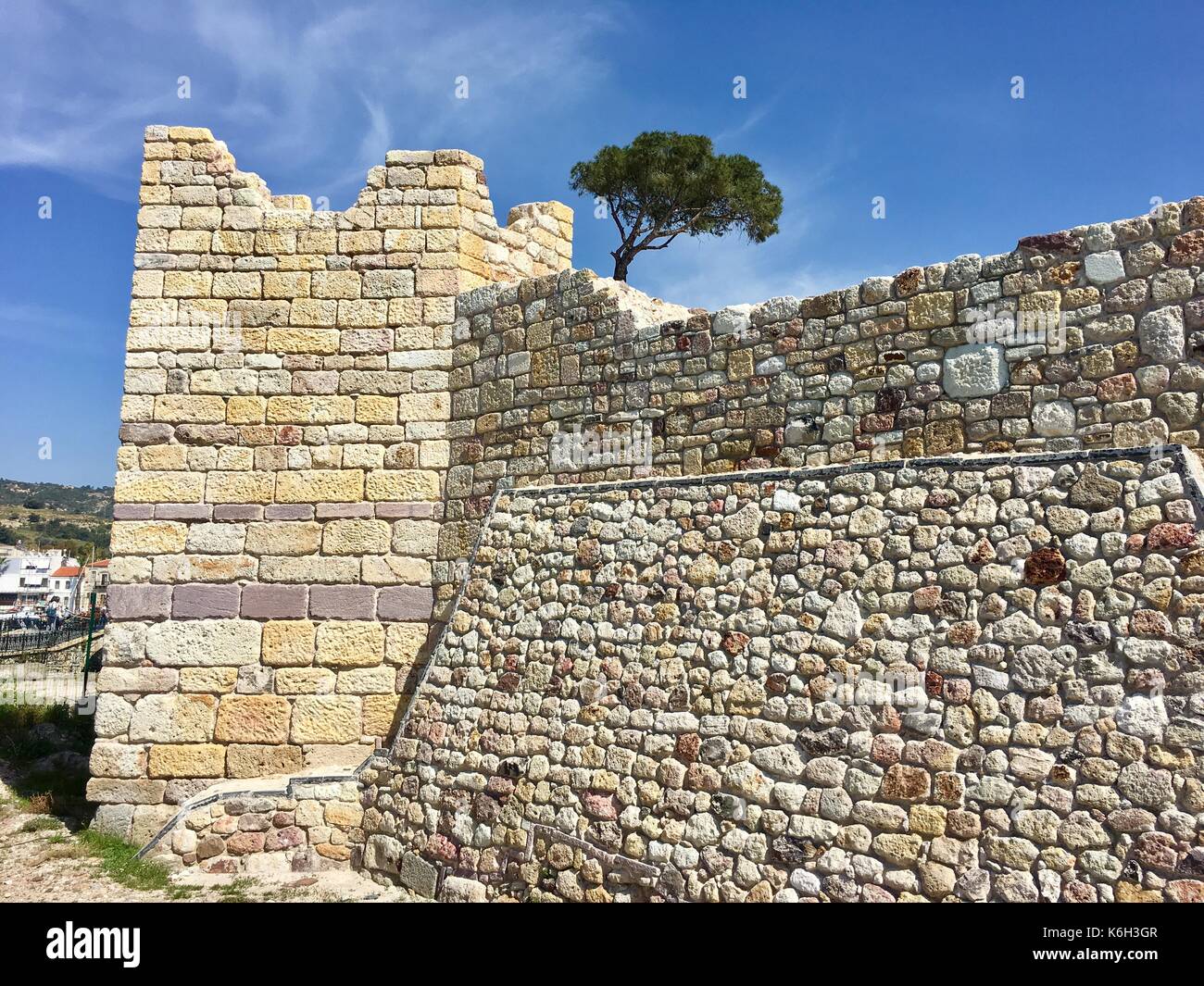 FOÇA, TURKEY - APRIL 29, 2017 : Foca castle of old Foca, Izmir. Due to ...