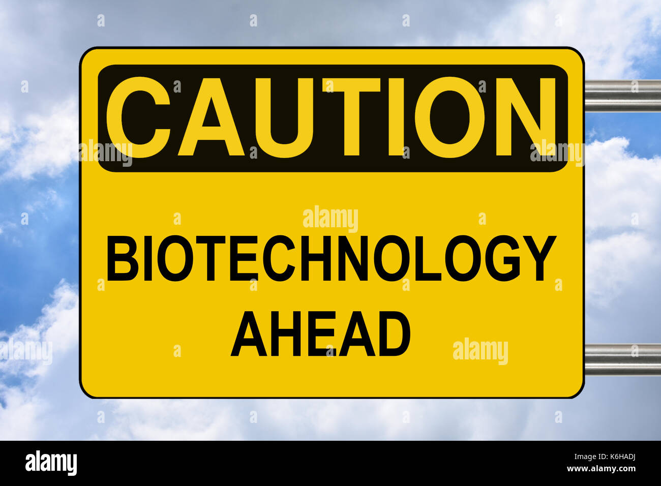 Biotechnology ahead, warning yellow road sign Stock Photo - Alamy