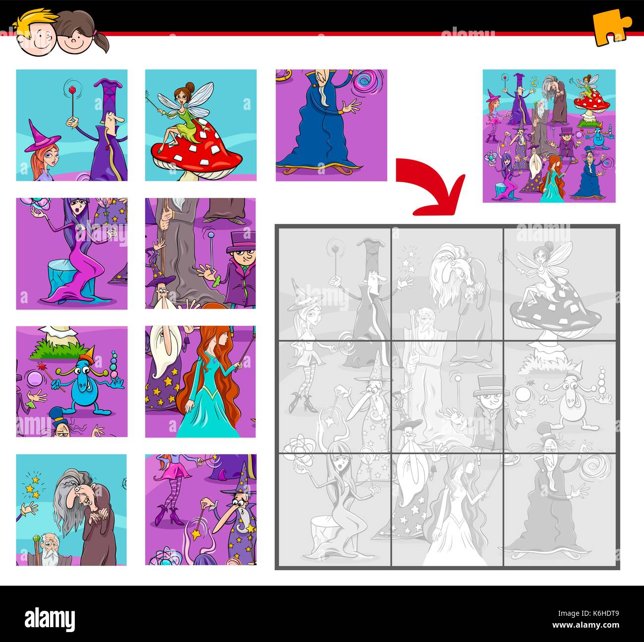 Cartoon Illustration of Educational Jigsaw Puzzle Activity Game for ...