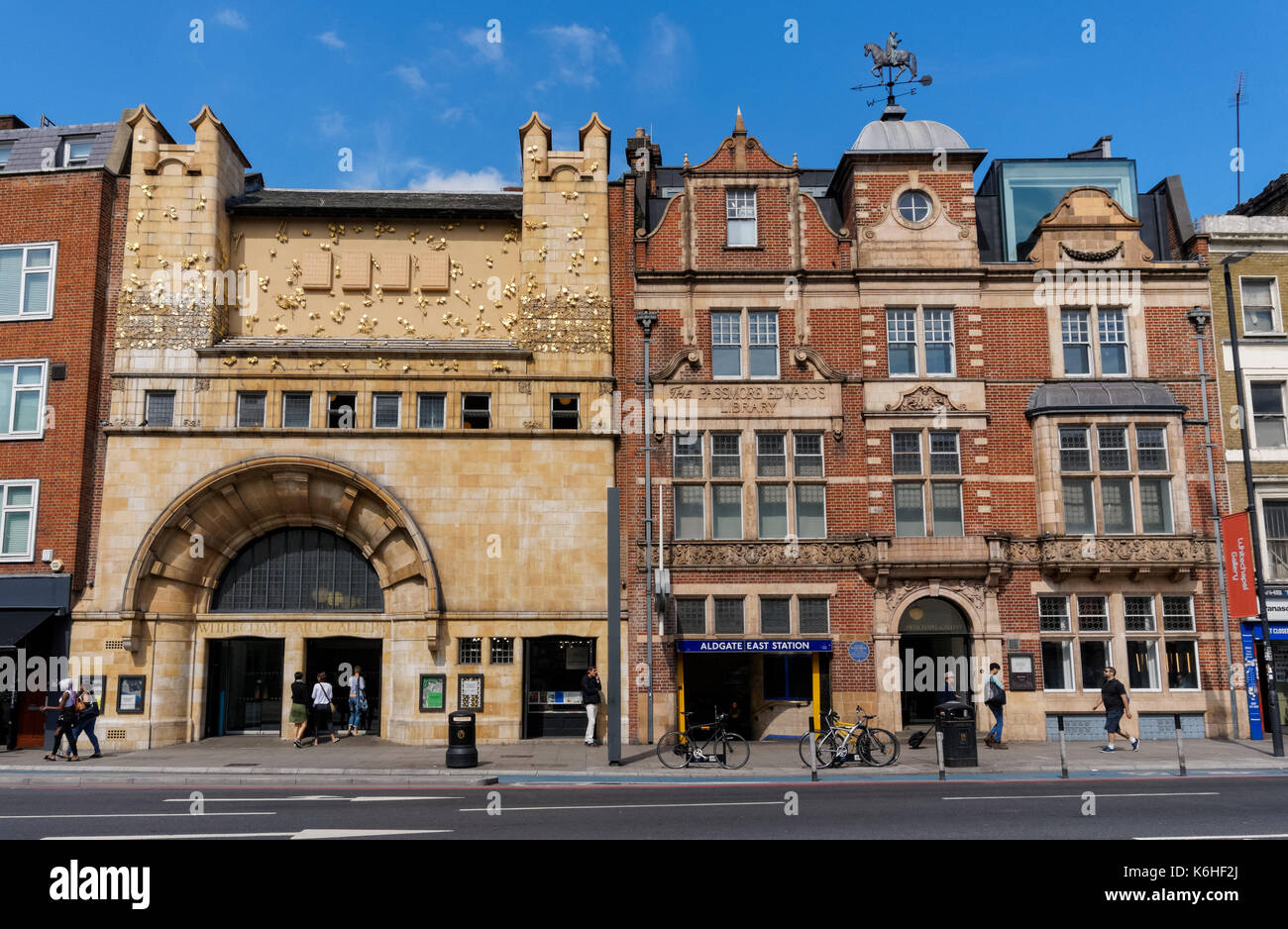 Whitechapel Gallery and entrance to Aldgate East tube station, London ...