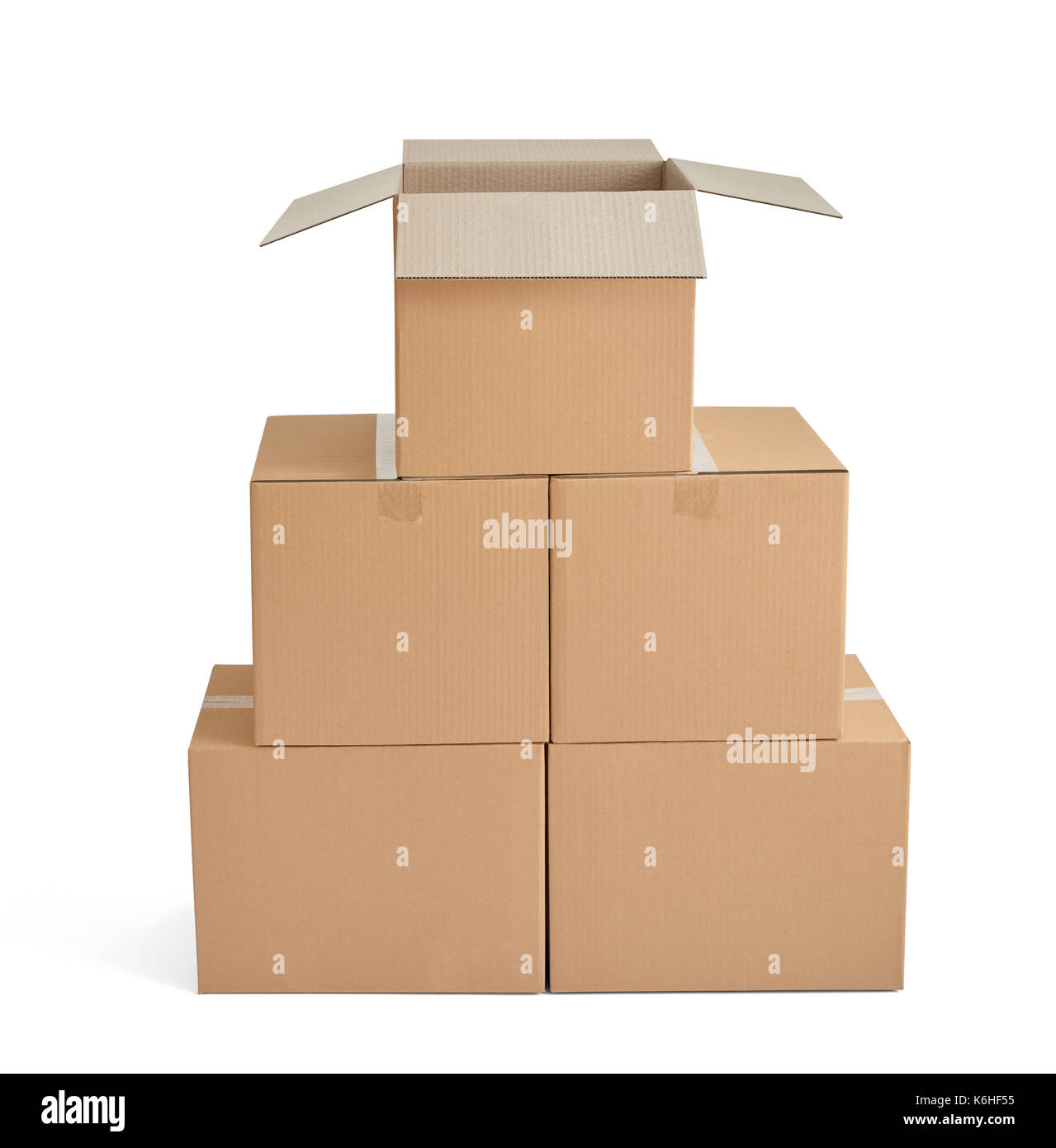 close up of a stack of cardboard boxes on white background Stock Photo ...