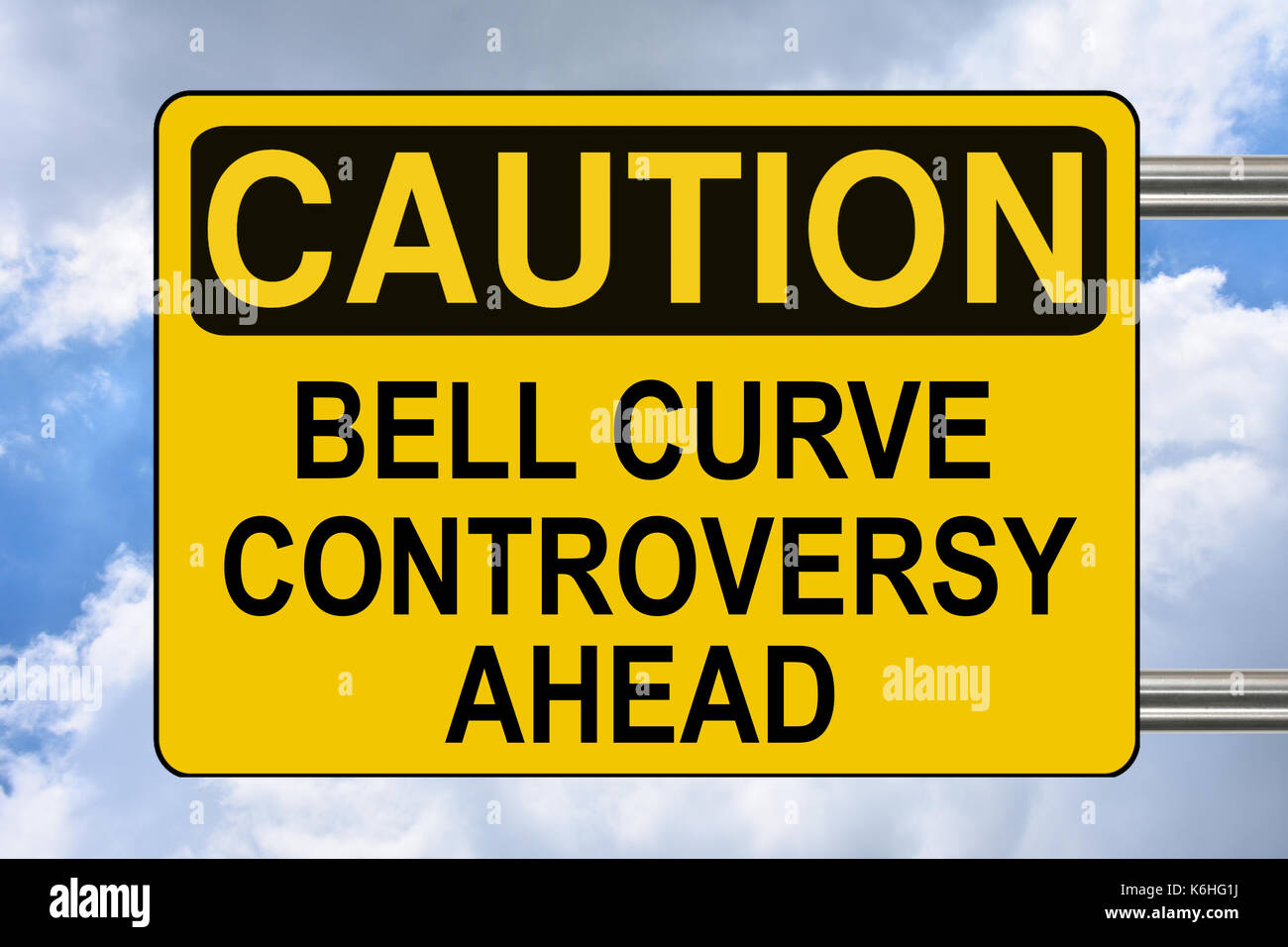 Bell curve controversy ahead, yellow warning road sign Stock Photo - Alamy