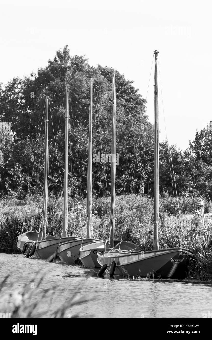 four sailing boats on row Stock Photo - Alamy