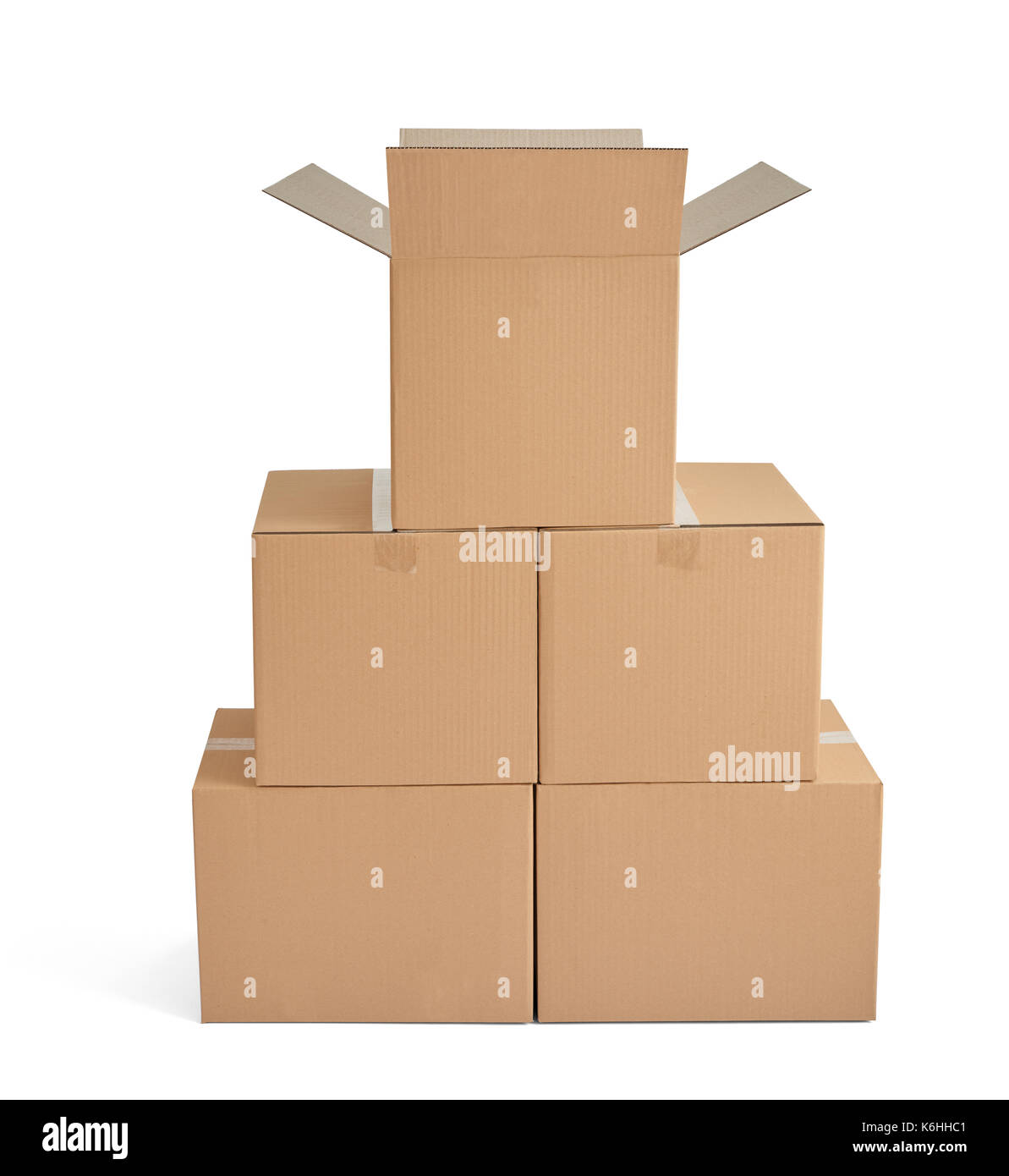 close up of a stack of cardboard boxes on white background Stock Photo ...