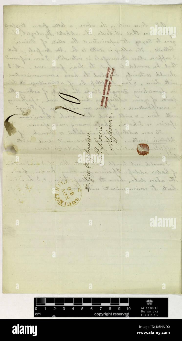 Correspondence Curtis (Moses) and Engelmann (George) (Nov 25, 1848 (2) verso) BHL42884928 Stock ...