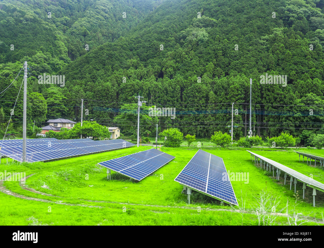 Solar pannel near of rice fields in Japan Stock Photo - Alamy