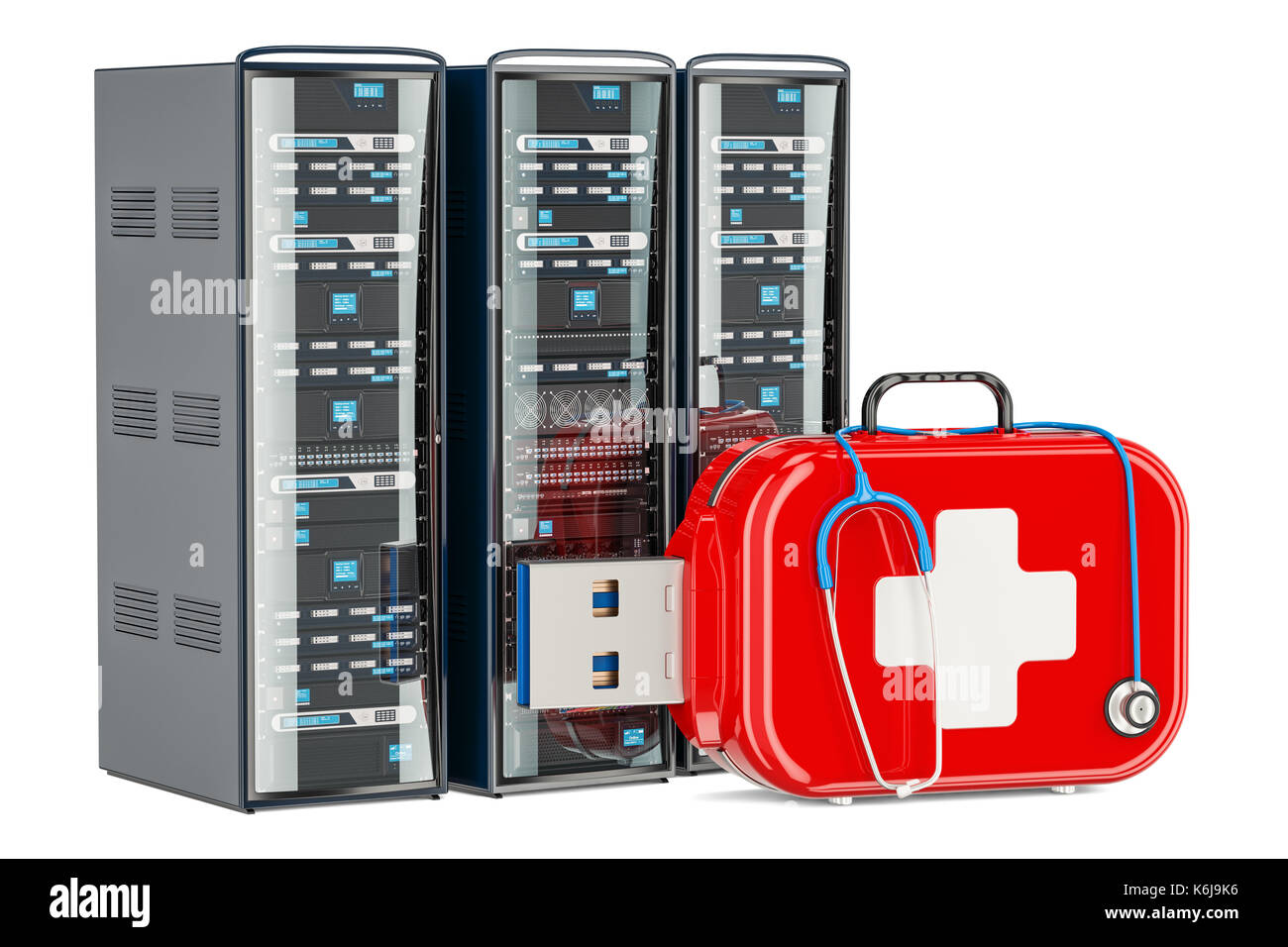 Computer Server Racks, recovery and maintenance concept, 3D rendering ...