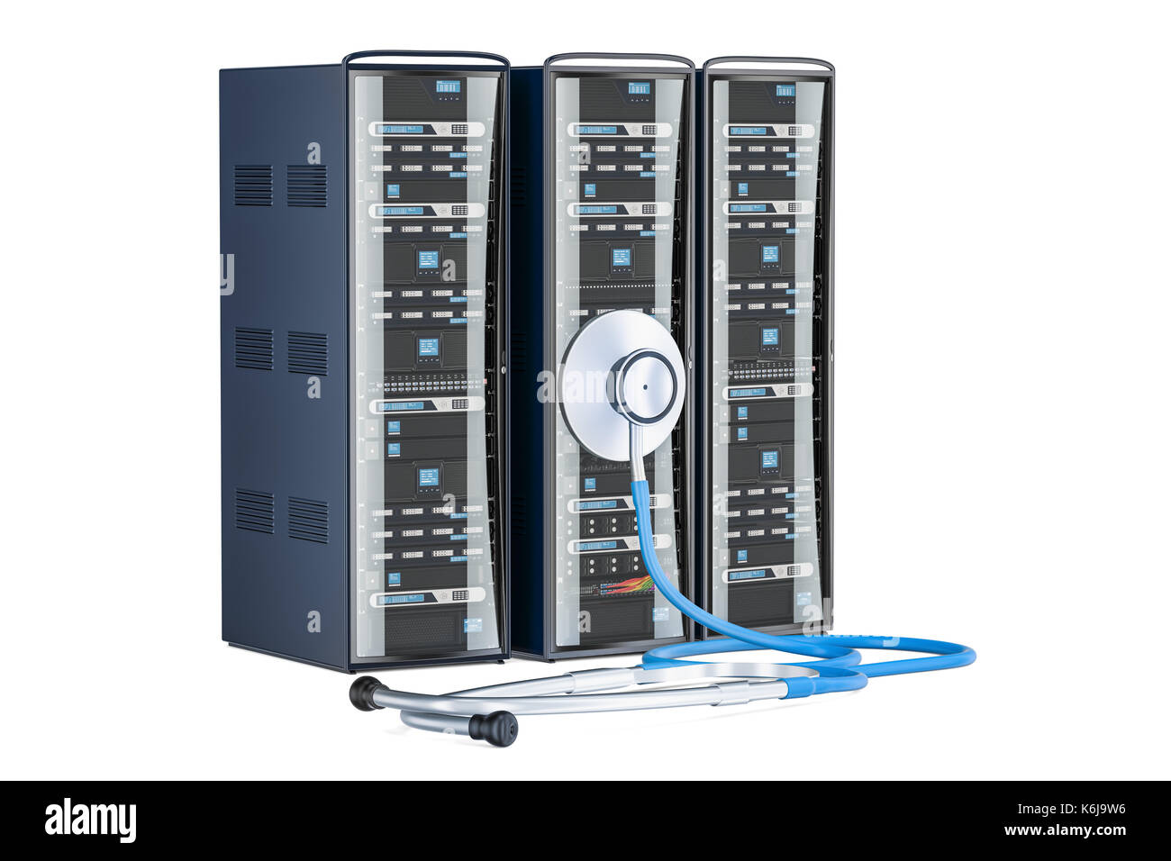 Computer Server Racks with stethoscope. Recovery and repair concept, 3D ...