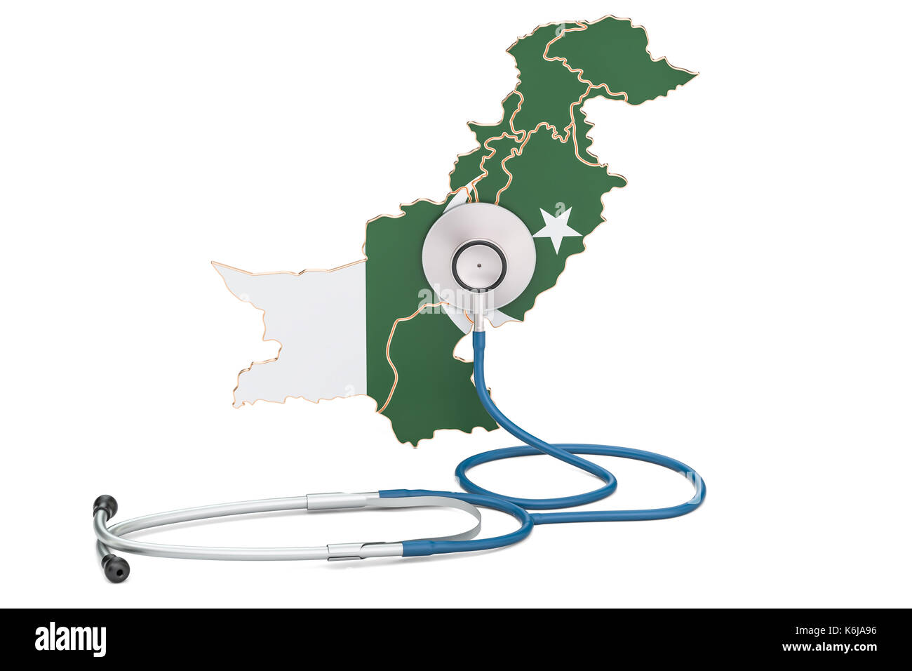 Pakistani map with stethoscope, national health care concept, 3D ...