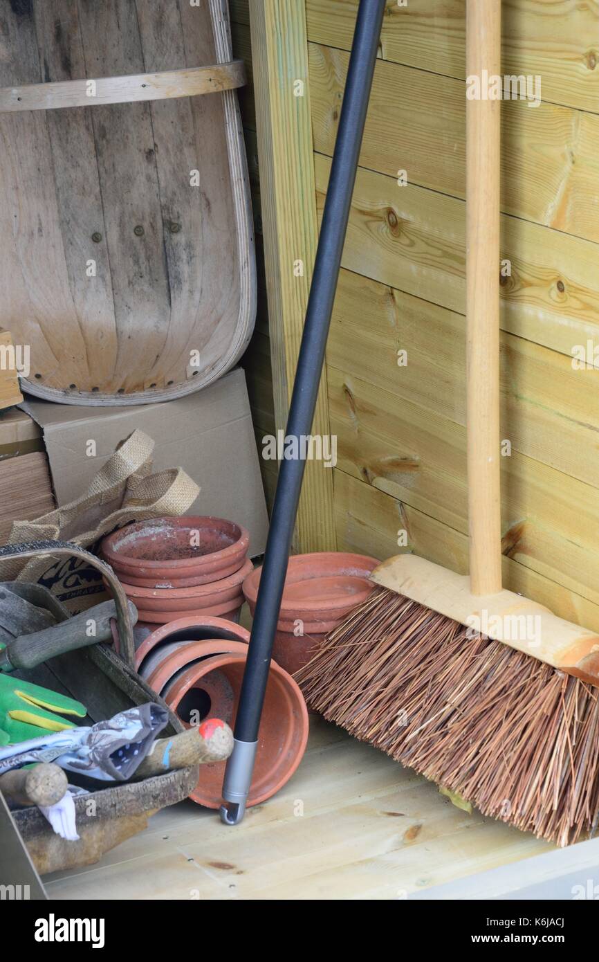 Garden tools in shed Stock Photo - Alamy