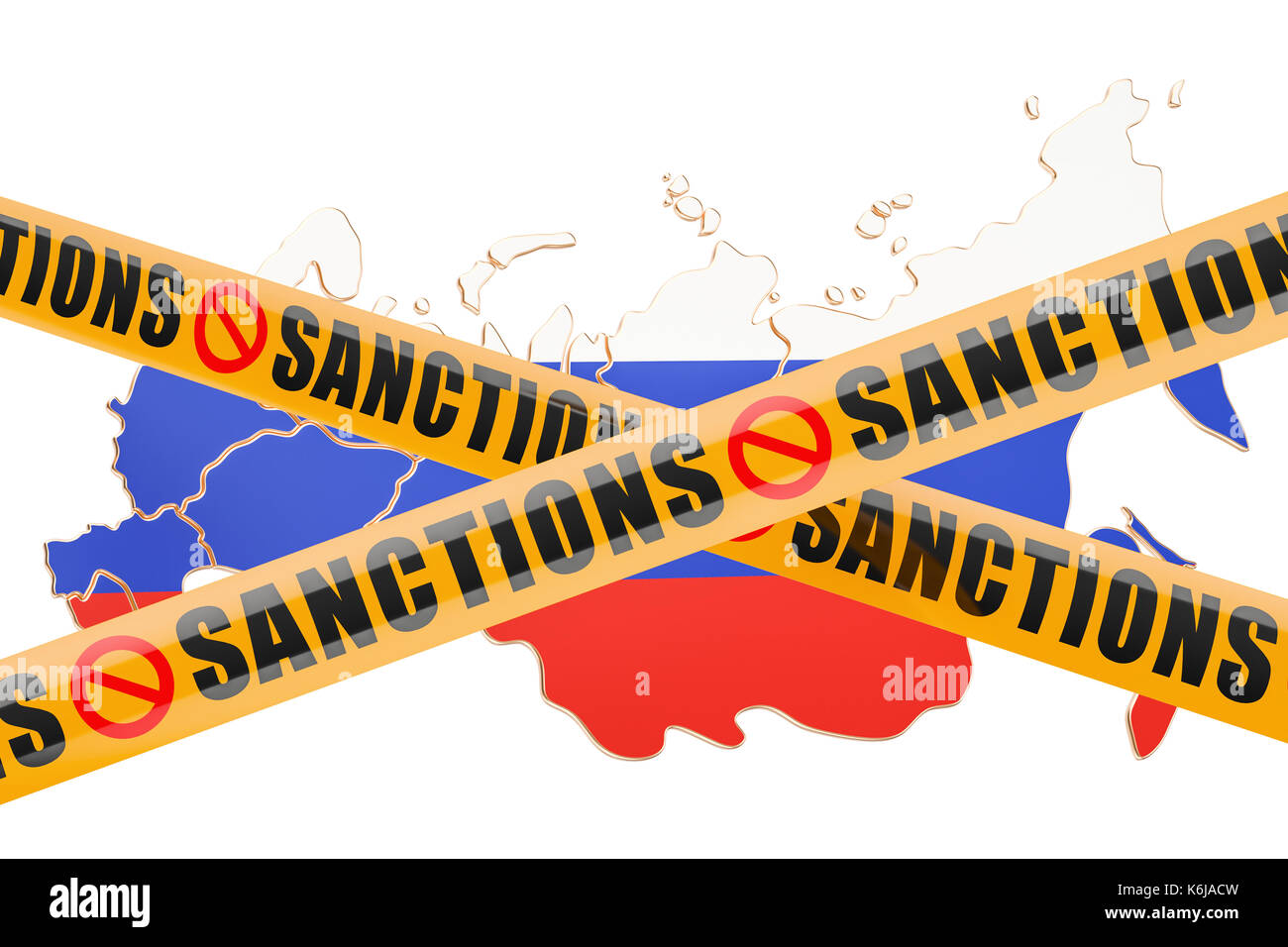 Sanctions concept with map of Russia, 3D rendering isolated on white ...