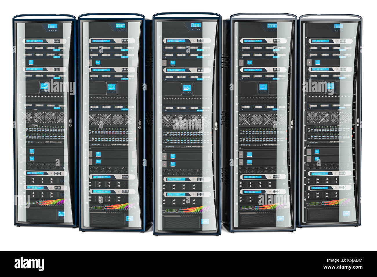 Set of Computer Server Racks, 3D rendering isolated on white background ...