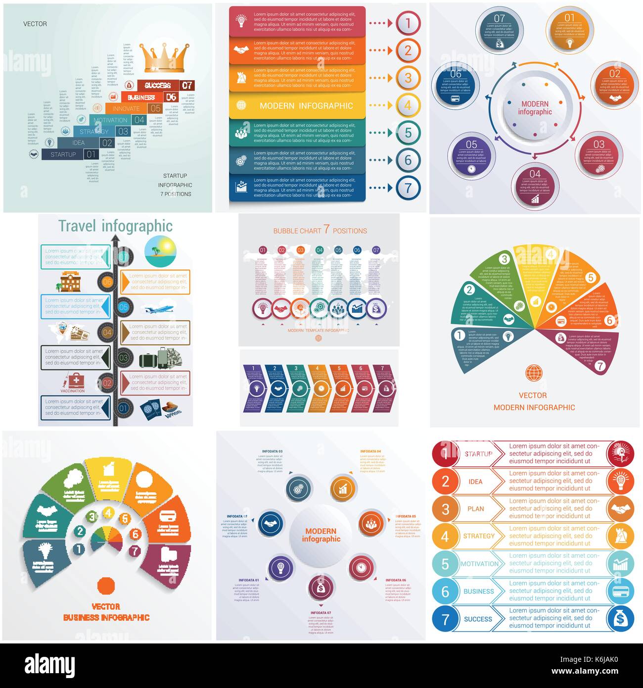 Set 10 universal templates elements Infographics conceptual cyclic ...