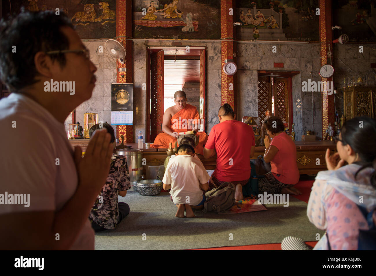 Buddhist monk blessing family at Wat Phra That Doi Suthep, Chiang Mai ...