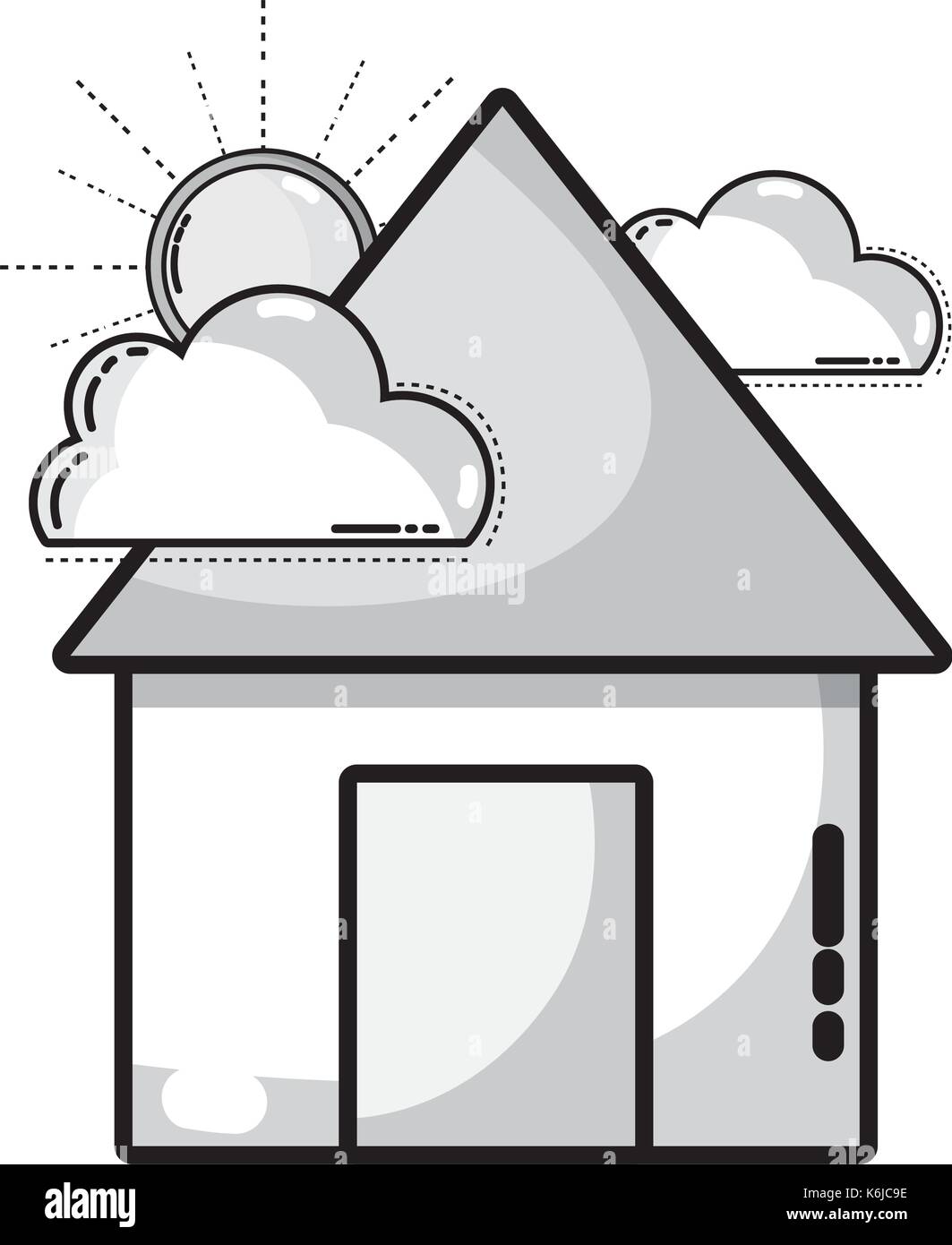grayscale house with clouds and sun natural weather Stock Vector Image ...