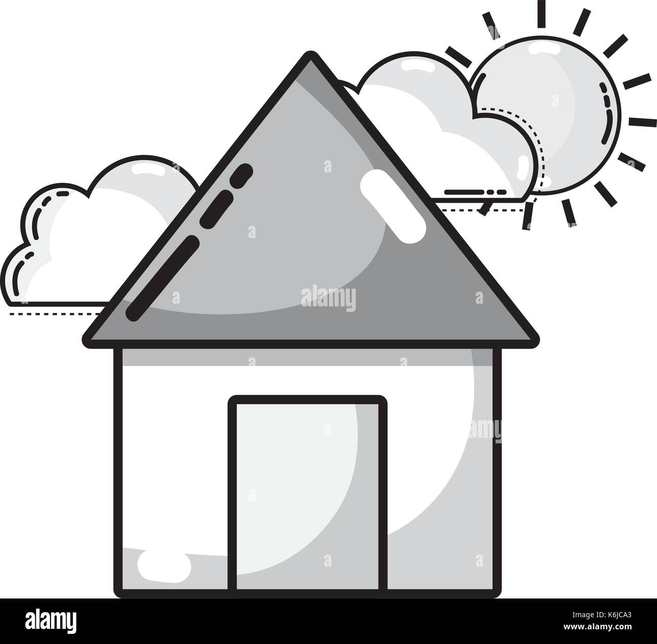 grayscale house with clouds and sun natural weather Stock Vector Image ...