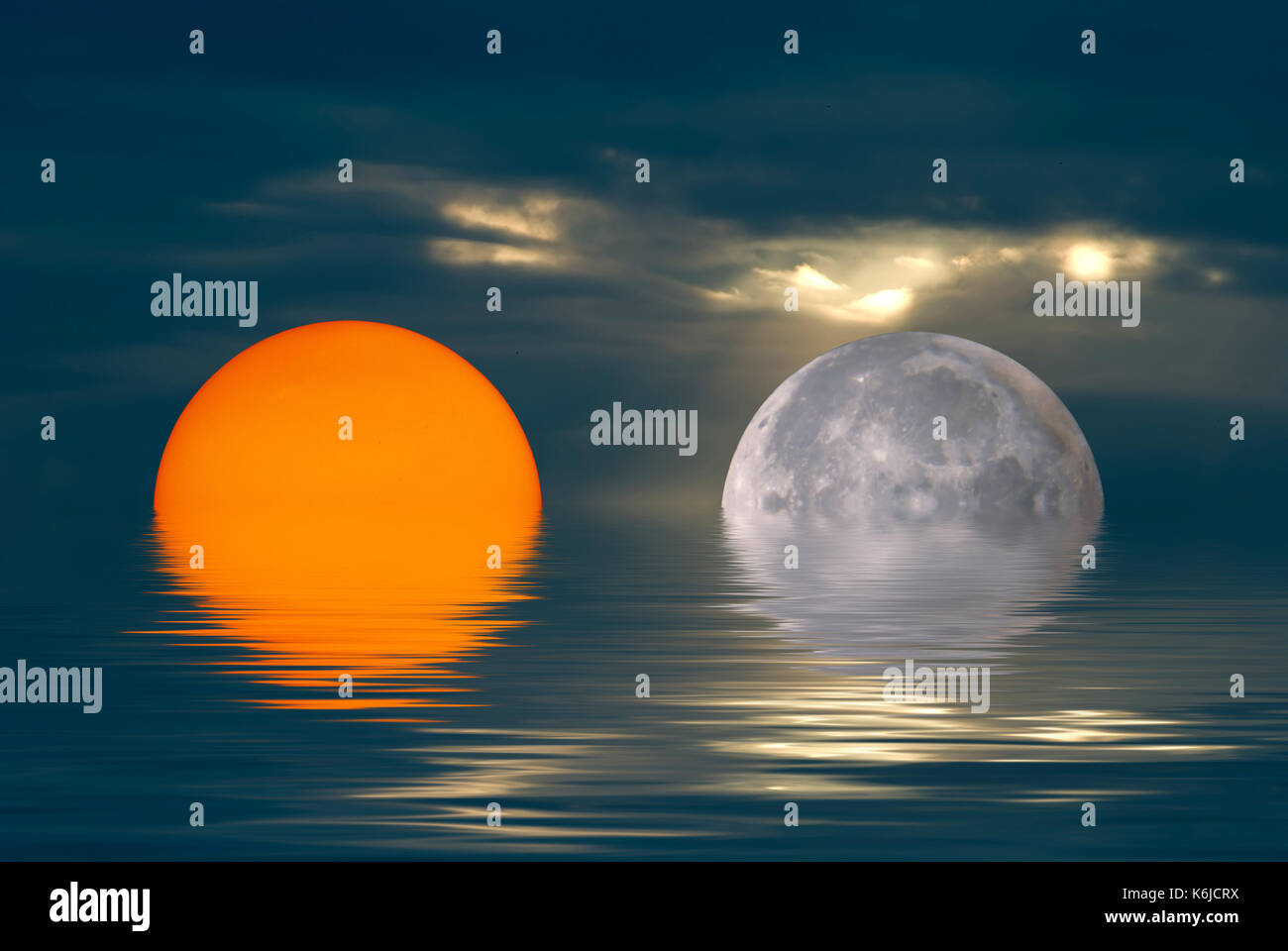 Illustration of a mythic meeting beetwen the Moon and the Sun Stock ...