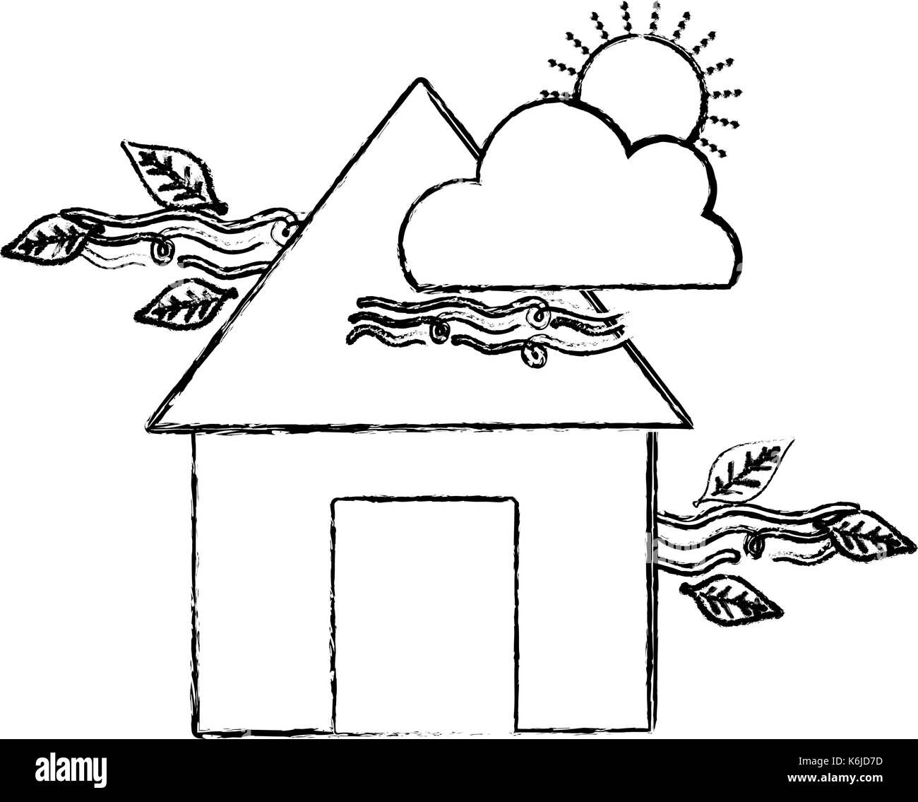 figure house with cloud and sun natural weather Stock Vector Image ...