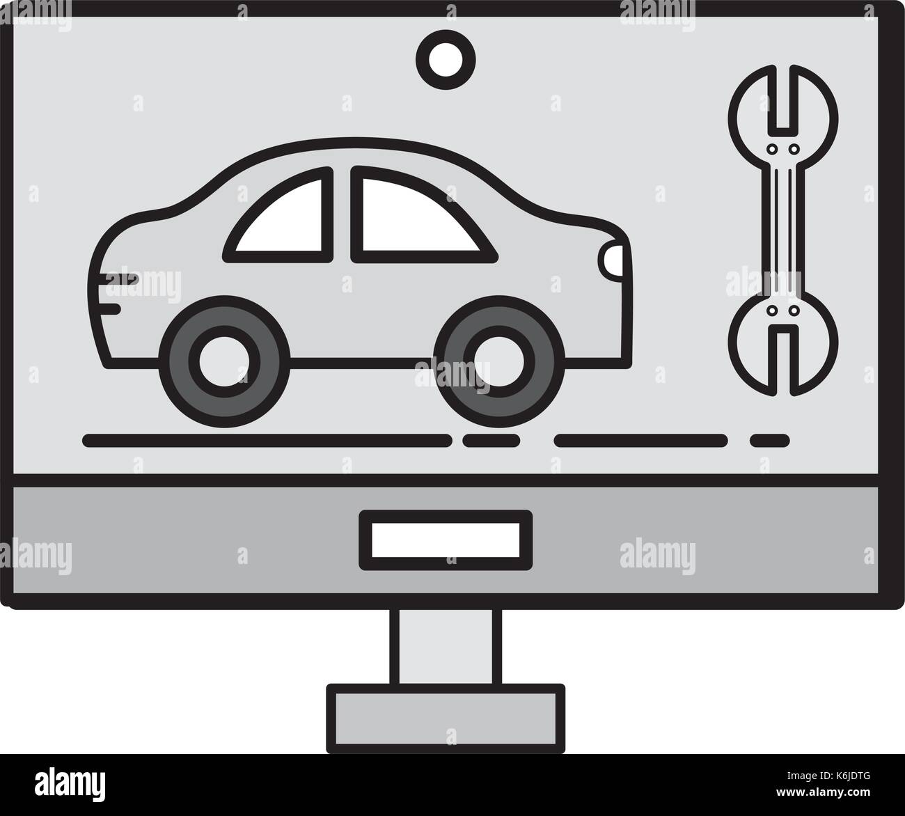 grayscale computer with car service and mechanical repair Stock Vector ...