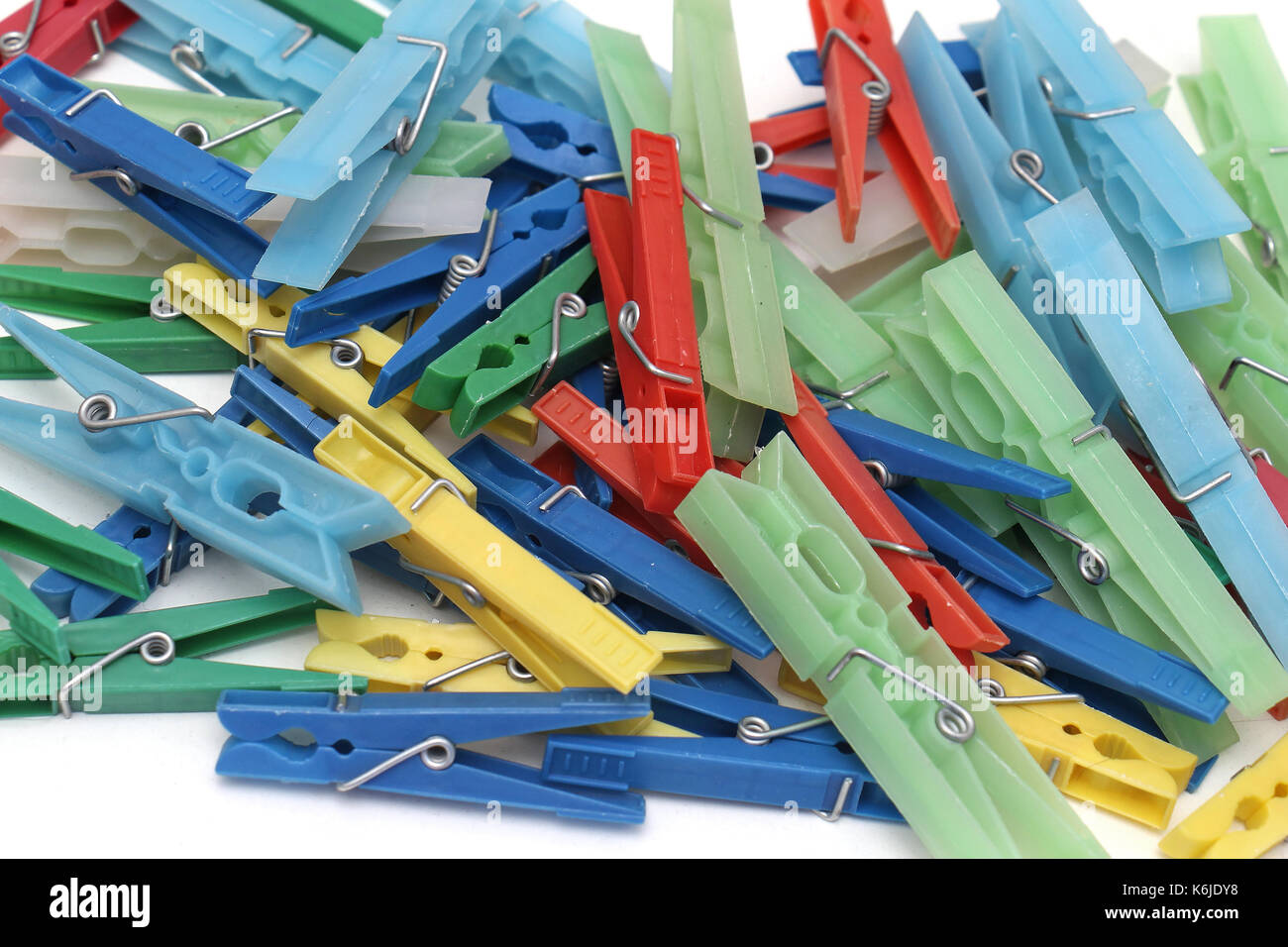 Plastic colorful washing clips pile used for drying laundry Stock Photo ...