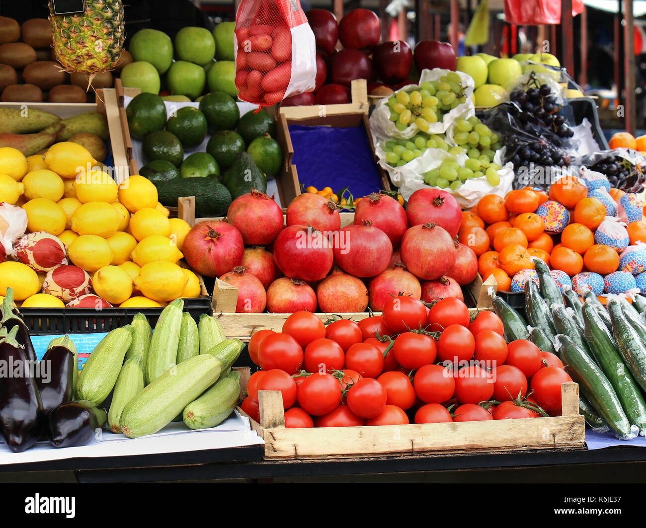 Fresh organic food piles sold on market Stock Photo - Alamy