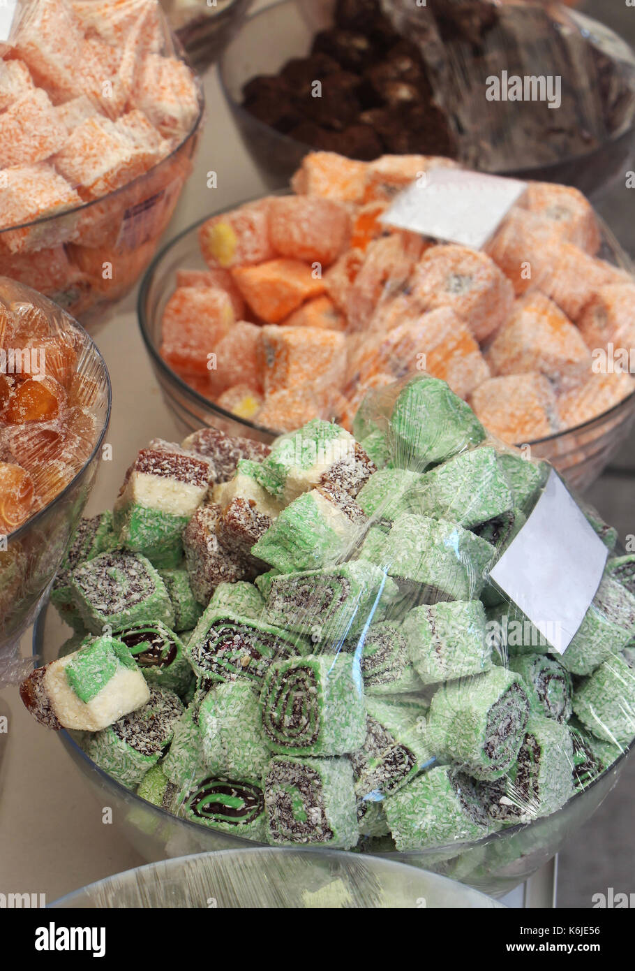 Traditional Turkish delight sweets sold on market Stock Photo - Alamy